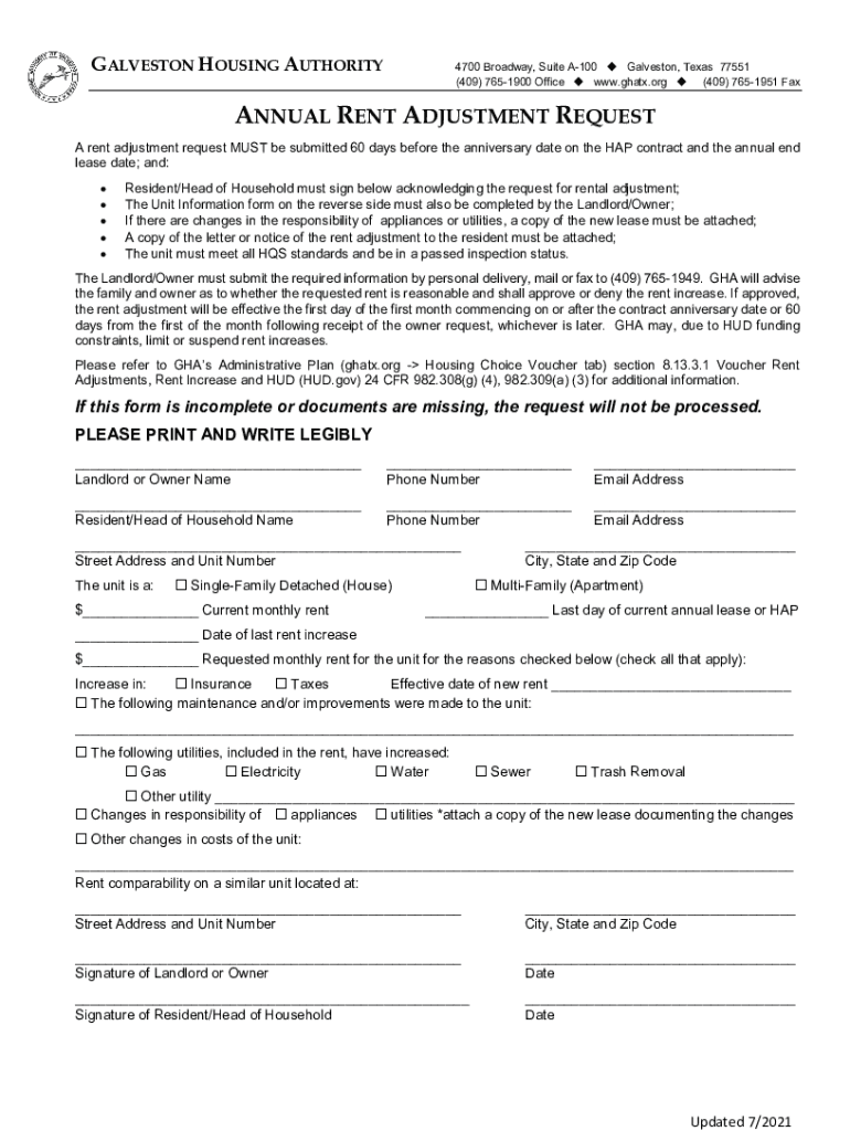 Fillable Online ANNUAL RENT ADJUSTMENT REQUEST Fax Email Print - pdfFiller