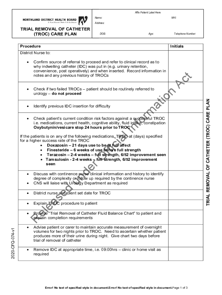 Fillable Online fyi org Trial Removal of Catheter TROC Referral ...