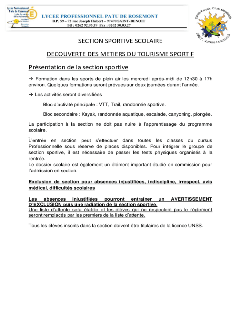 Remplissable En Ligne Sections sportives scolaires et sections d'excellence sportive Fax Email ...