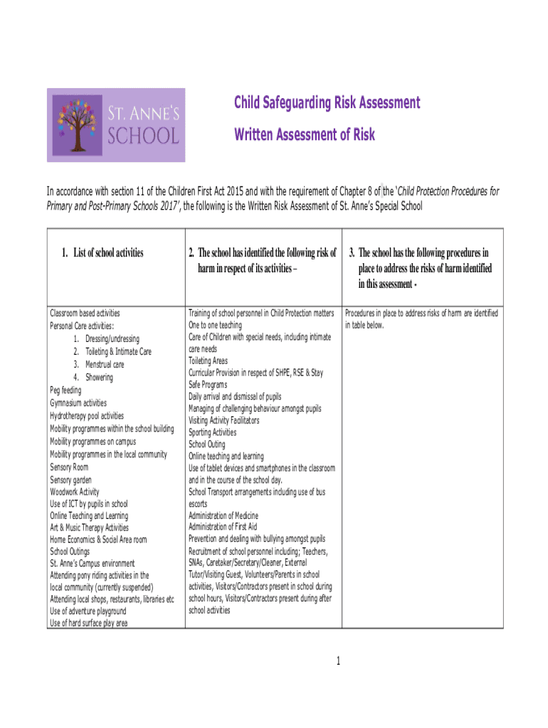 Fillable Online Child Safeguarding Risk AssessmentFilte Fax Email Print ...
