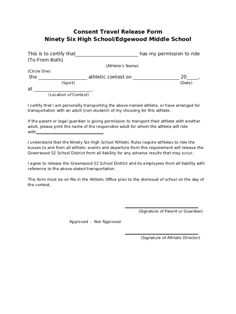 Consent Travel Release Doc Template | pdfFiller