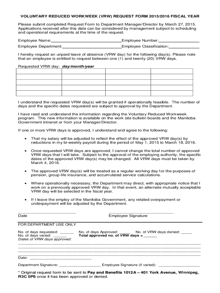 Fillable Online VRW Request Form - Government of Manitoba - gov mb Fax ...