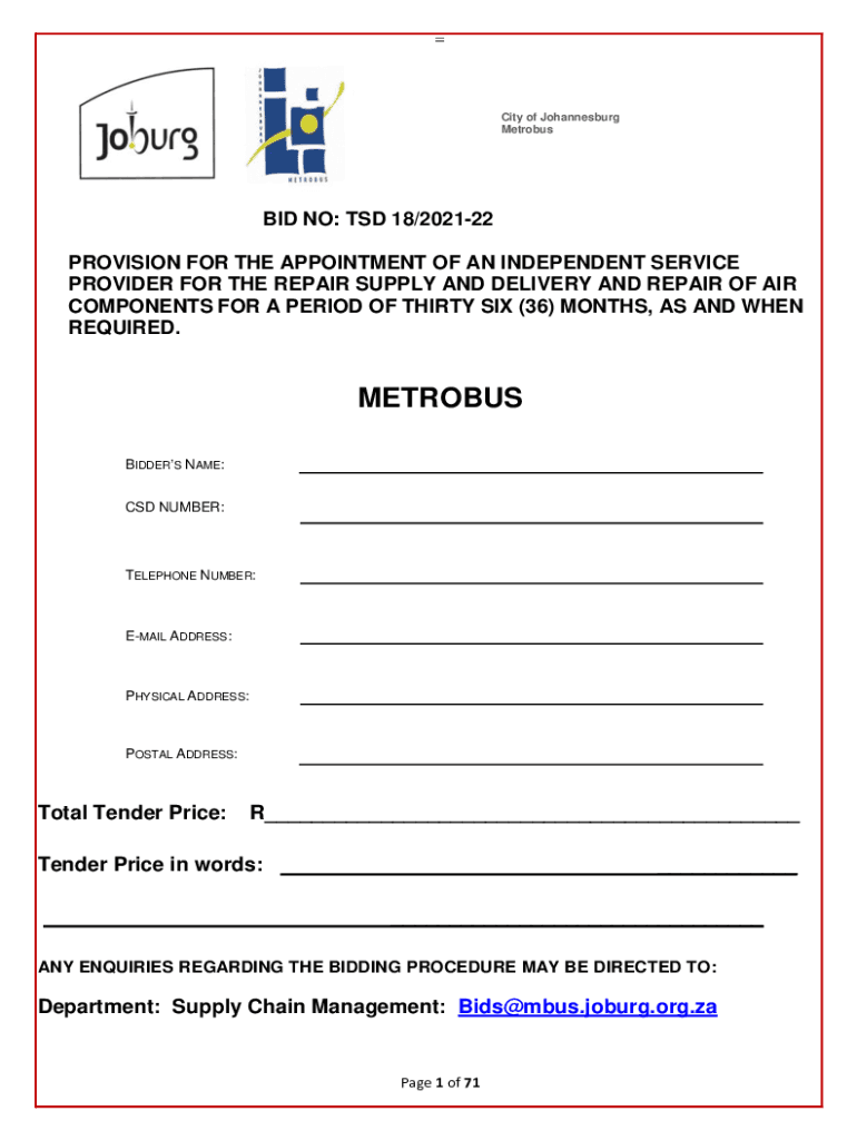 Fillable Online Joburg Metro Bus - City of Johannesburg Fax Email Print ...