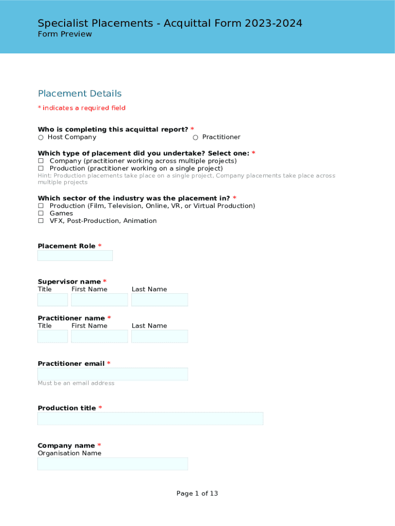 Fillable Online Specialist Placements - Acquittal Form 2023-2024 Fax ...