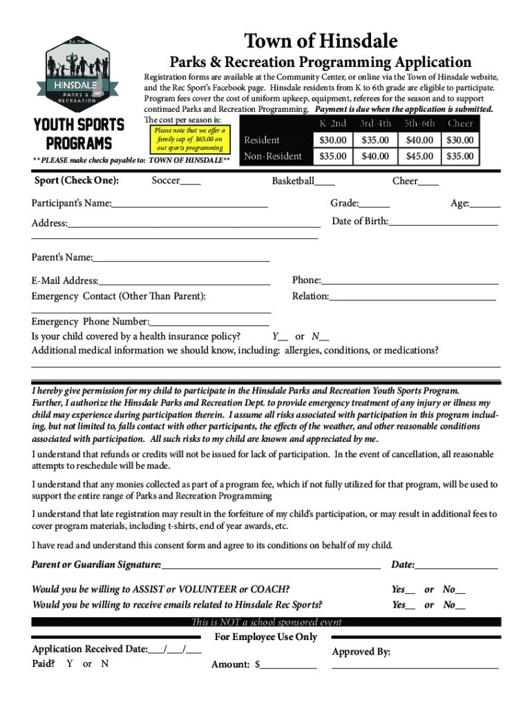 Fillable Online Parks & Recreation Programming Application Fax Email ...