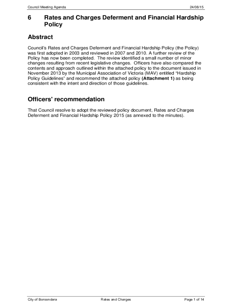 Fillable Online Rates and Charges Deferment and Financial Hardship ...