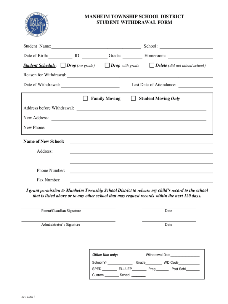 Fillable Online Manheim Township School District Absence/Excuse Form ...