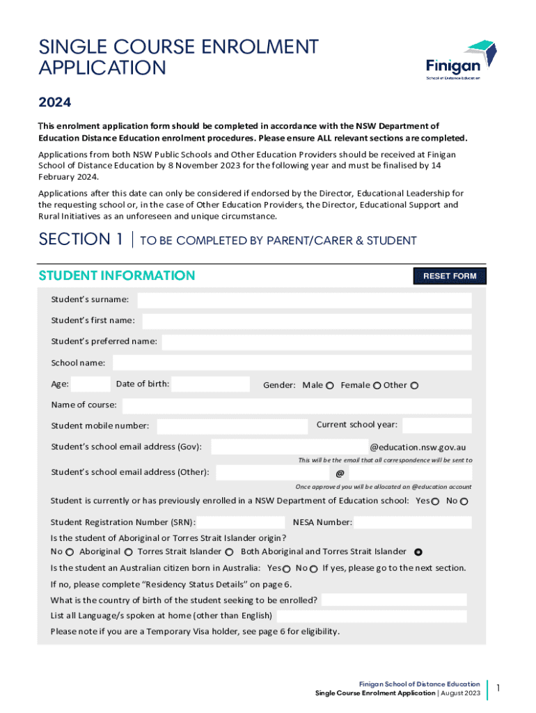 Fillable Online 2024 Single Course application Form. 2024 Single Course ...