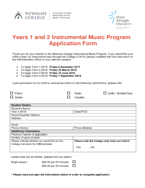 Fillable Online Years 1 and 2 Instrumental Music Program Application ...