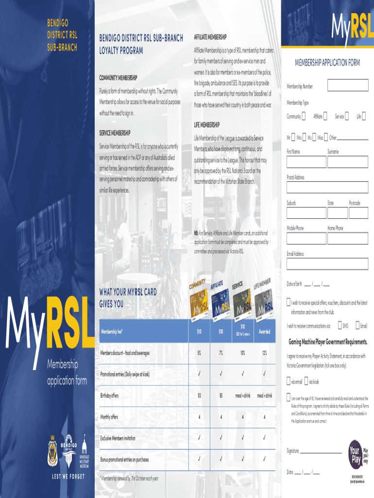 Fillable Online Bendigo District RSL - Have you heard about our new ...