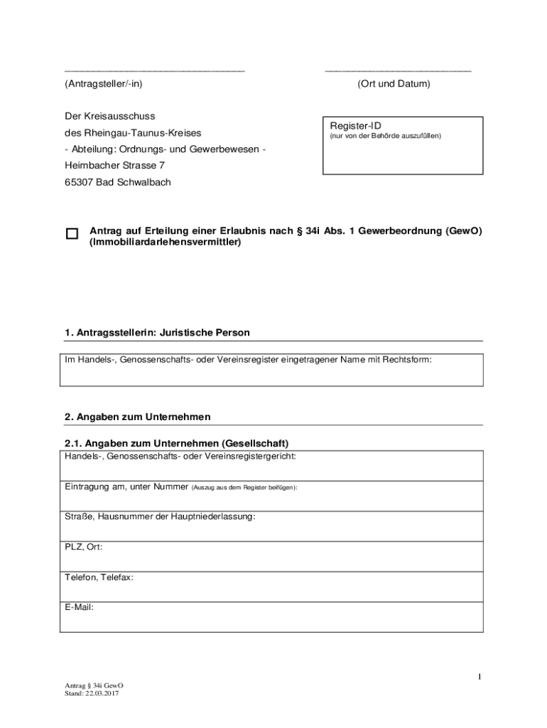 Ausfüllbar Online Antrag auf Erteilung einer Erlaubnis nach 34i Abs. 1 ... Fax Email Drucken ...
