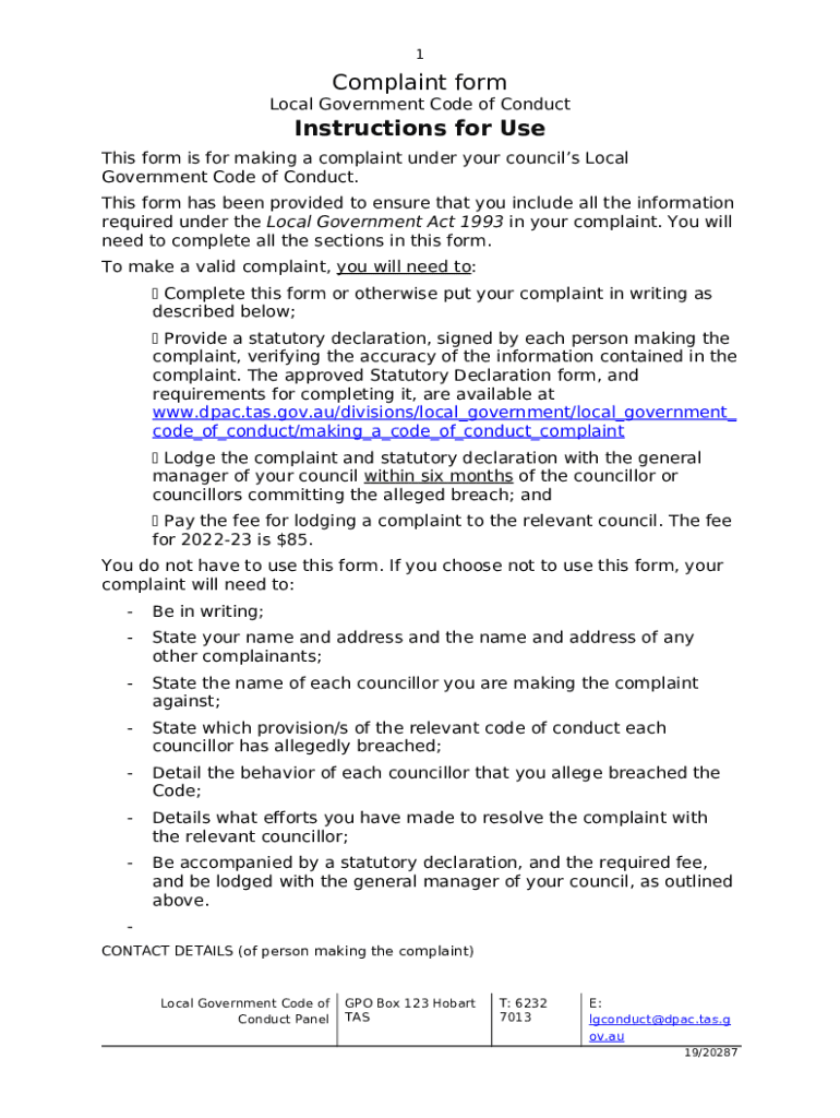 Local Government Code of Conduct Complaint , 28 July ... Doc Template ...
