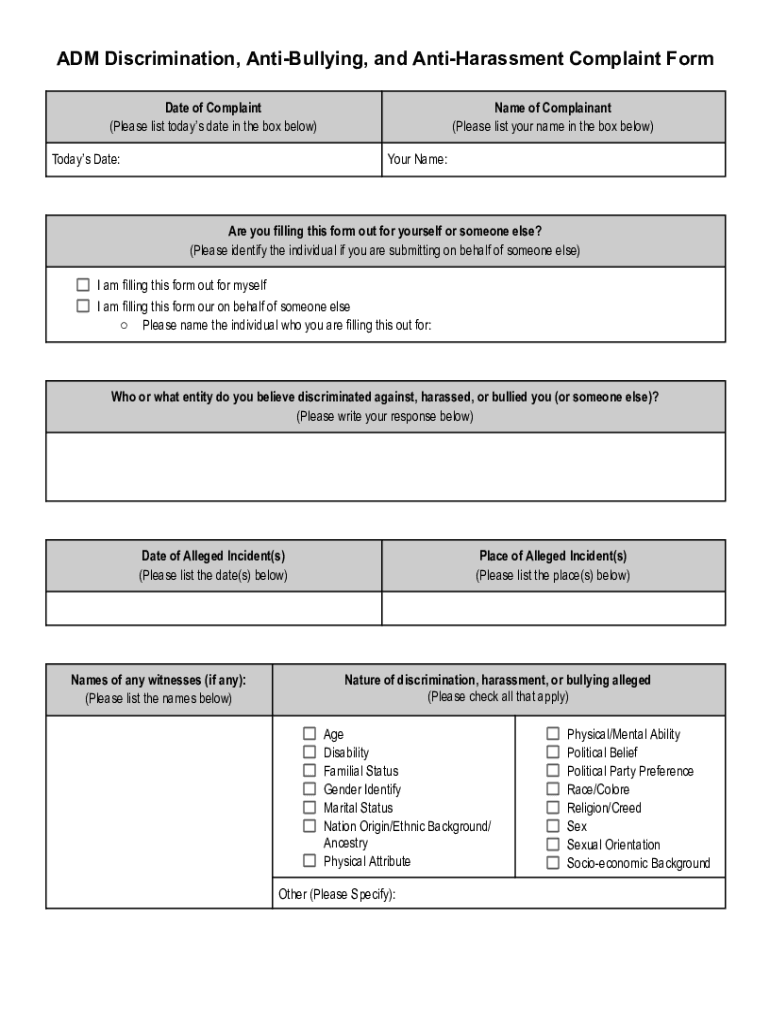 Fillable Online ADM Discrimination, Anti-Bullying, and Anti-Harassment ...