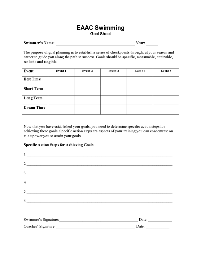 Fillable Online LONG COURSE 2014 GOAL SHEET SWIMMER NAME Fax Email ...