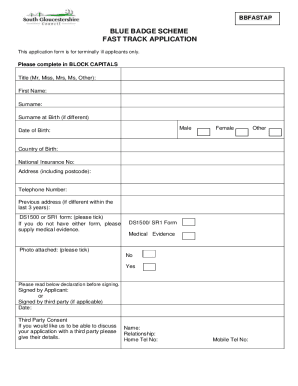 Fillable Online Blue Badge Fast Track application form Fax Email Print - pdfFiller