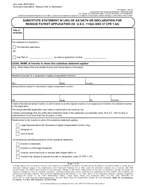 Fillable Online Reissue Application Declaration By The Inventor ...