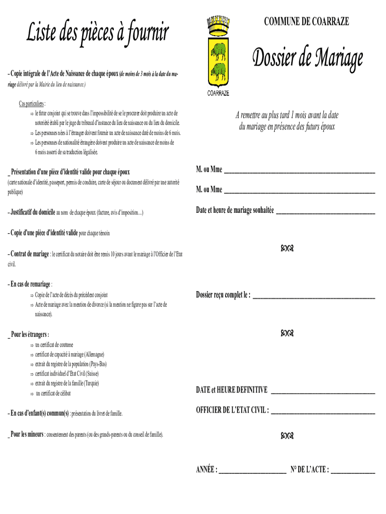 Remplissable En Ligne L'acte de naissance fourni pour un dossier de mariage doit ... Fax Email ...