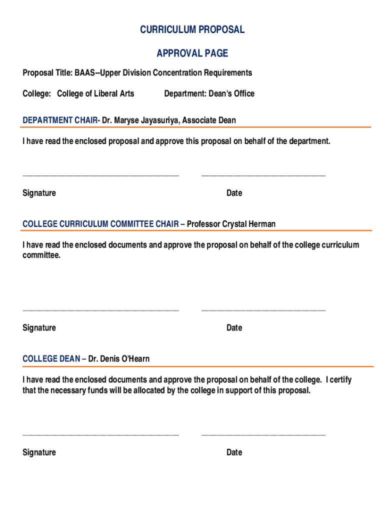 Fillable Online Proposal Title: BAAS--Upper Division Concentration Requirements Fax Email Print ...