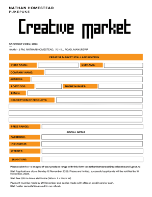 Fillable Online Nathan Homestead: Creative market stall application ...
