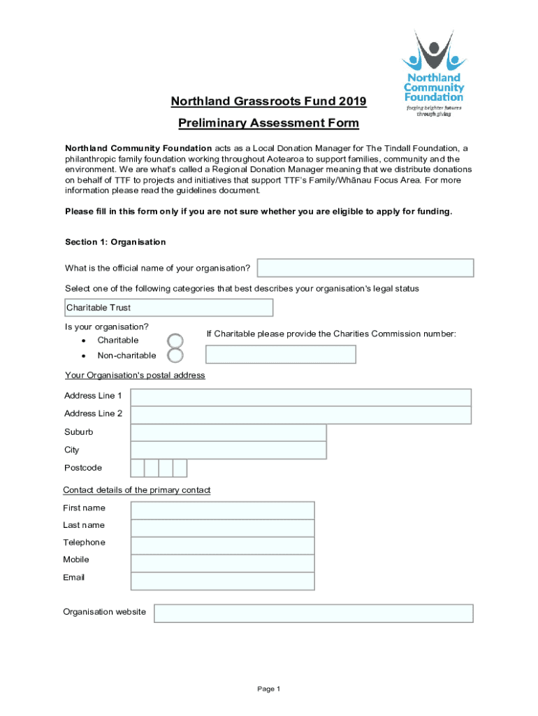 Fillable Online Northland Grassroots Fund 2019 Application Form Fax ...