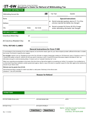 Fillable Online IT-6W Employer's Claim for Refund of Withholding Tax ...