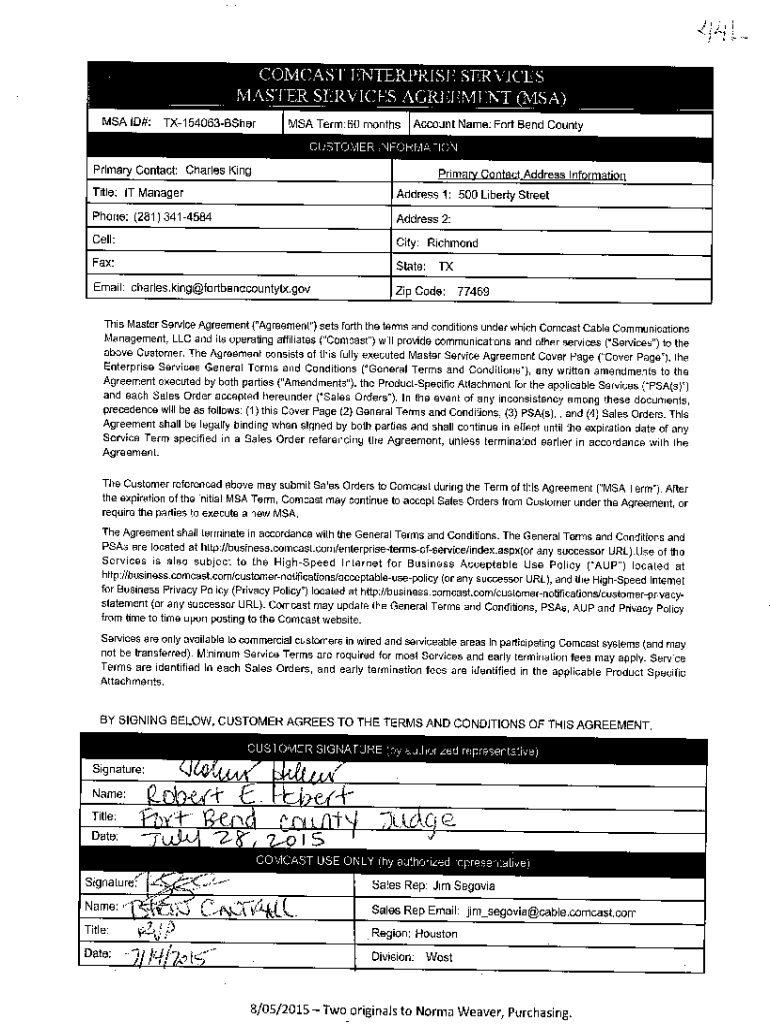 Fillable Online BUSINESS CLASS MASTER SERVICES AGREEMENT (MSA) Fax ...