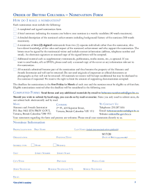 Fillable Online orderofbc gov bc Nomination Form - Order of British ...