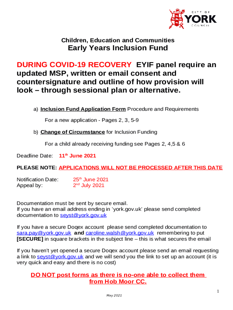 Early Years Inclusion Funding (EYIF) - York Doc Template | pdfFiller