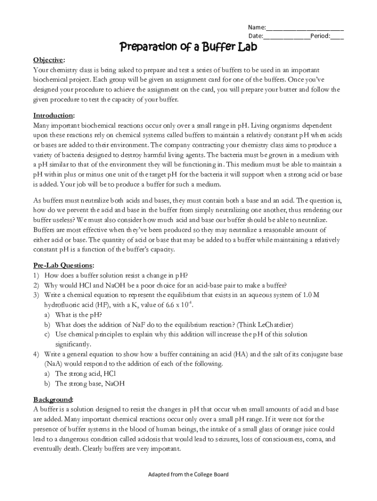 Fillable Online Buffer Solution - Acidic and Basic Buffers ...