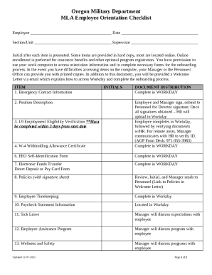Oregon Military Department Employee Orientation Checklist Doc Template ...