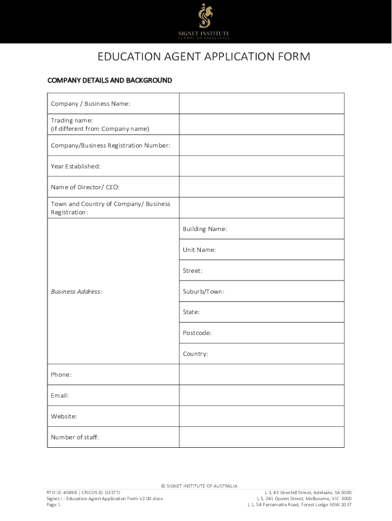 Fillable Online Signet.I - Education Agent Application Form V2 00.docx ...