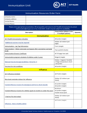 Fillable Online Immunisation Resource Order Form Fax Email Print ...