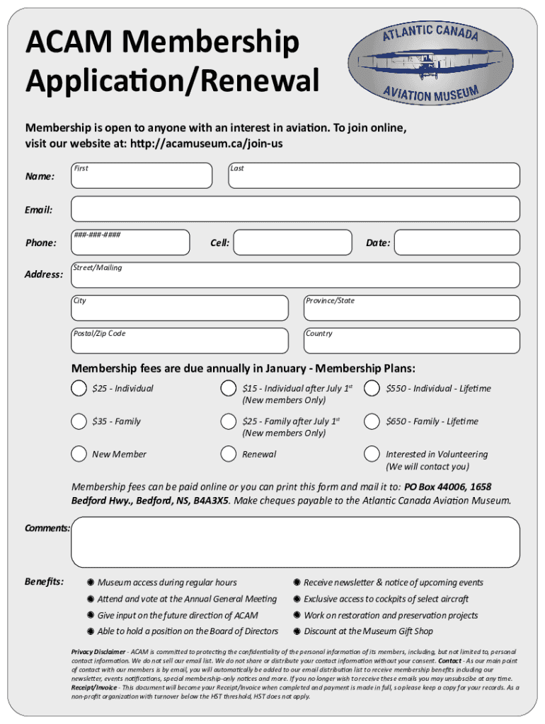 Fillable Online MEMBERSHIP APPLICATION / RENEWAL FORM ... Fax Email ...