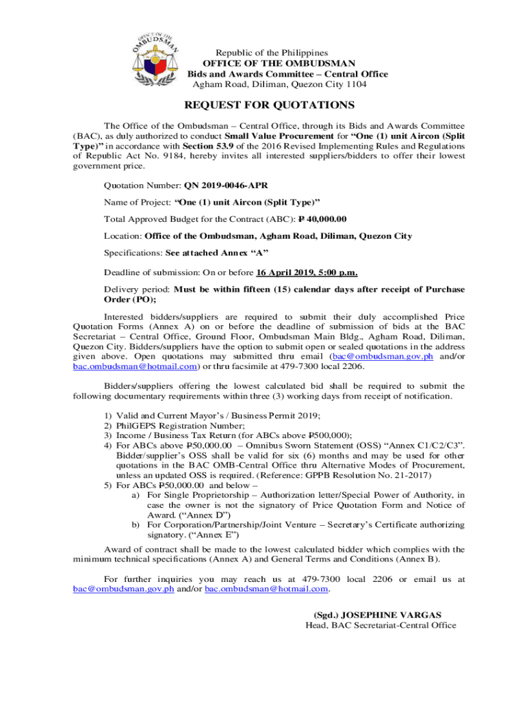 Fillable Online (BAC), as duly authorized to conduct Small Value ...