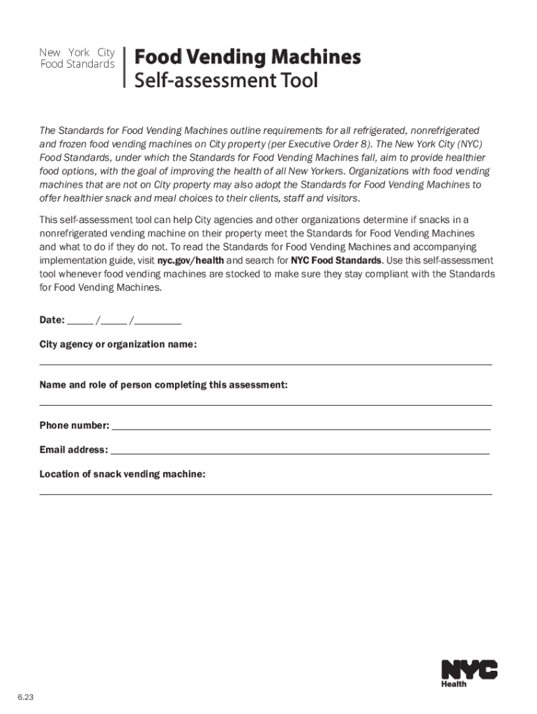 Fillable Online New York City Food Standards Food Vending Machines Self ...