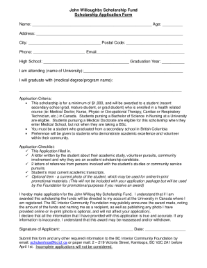 Fillable Online John Willoughby Scholarship Fund Scholarship ...