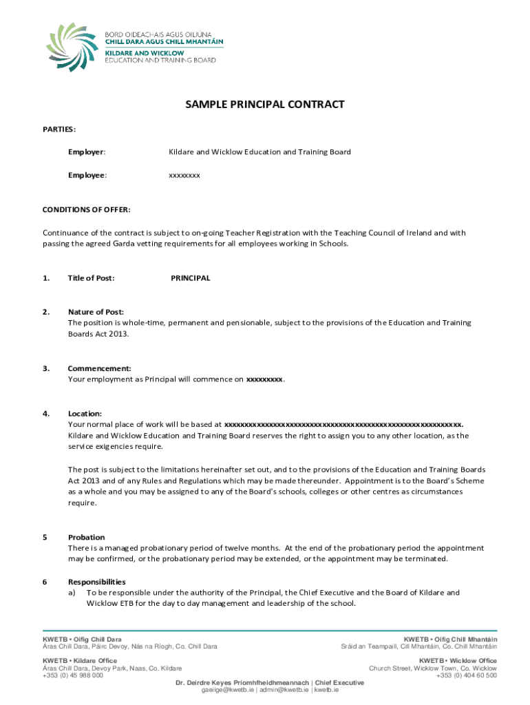 Fillable Online SAMPLE PRINCIPAL CONTRACT Fax Email Print - pdfFiller