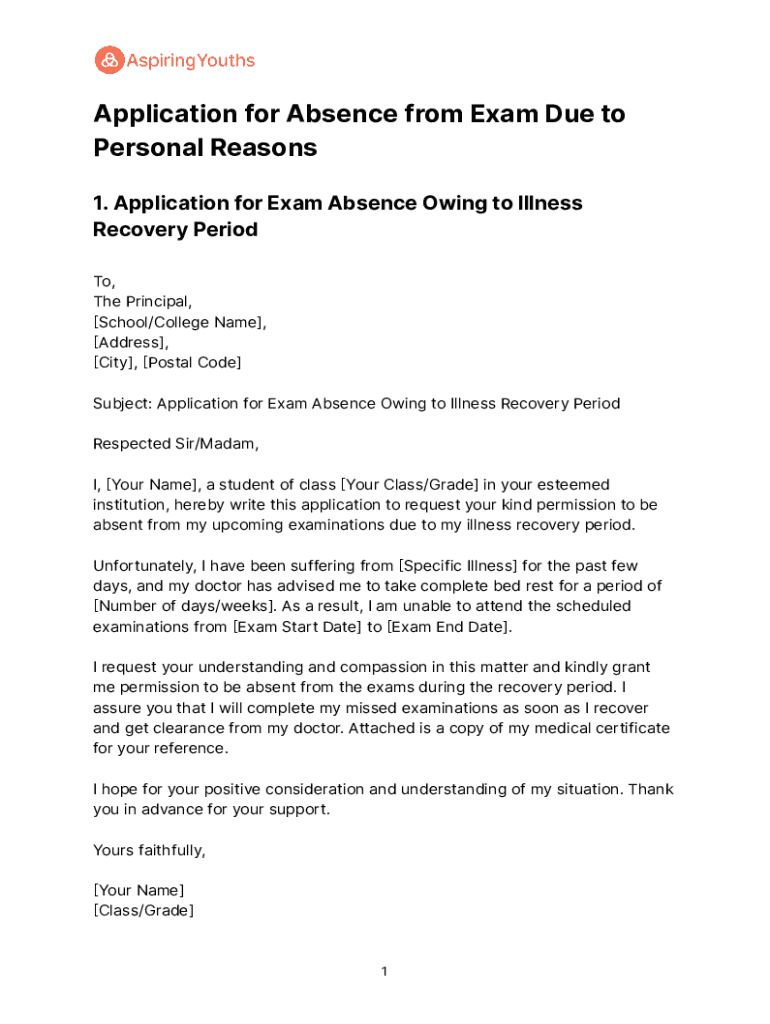 Fillable Online Application for Absence from Exam Due to Personal ...