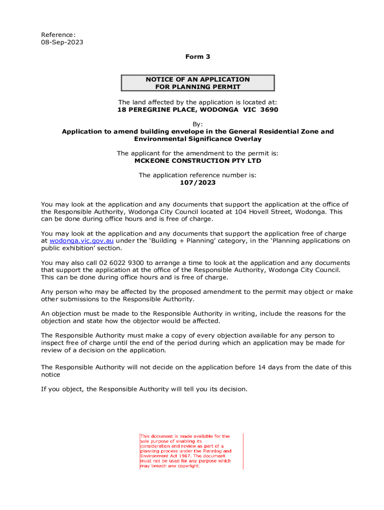 Fillable Online 08-Sep-2023 Form 3 NOTICE OF AN APPLICATION FOR ... Fax ...