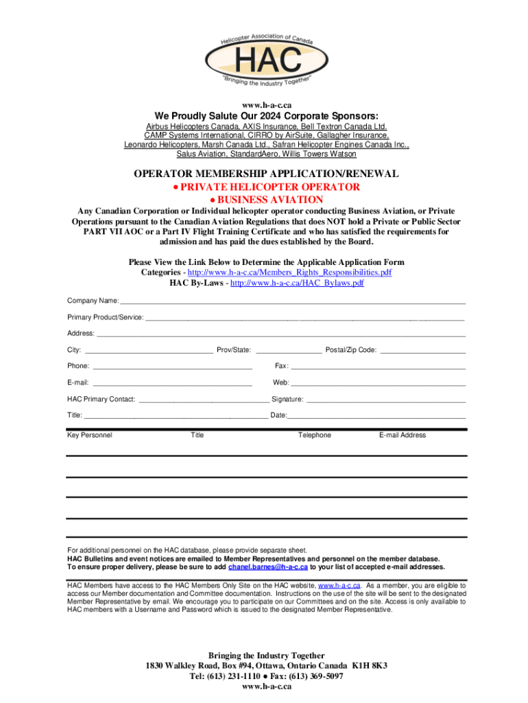 Fillable Online Members Directory - The Helicopter Association of Canada Fax Email Print - pdfFiller