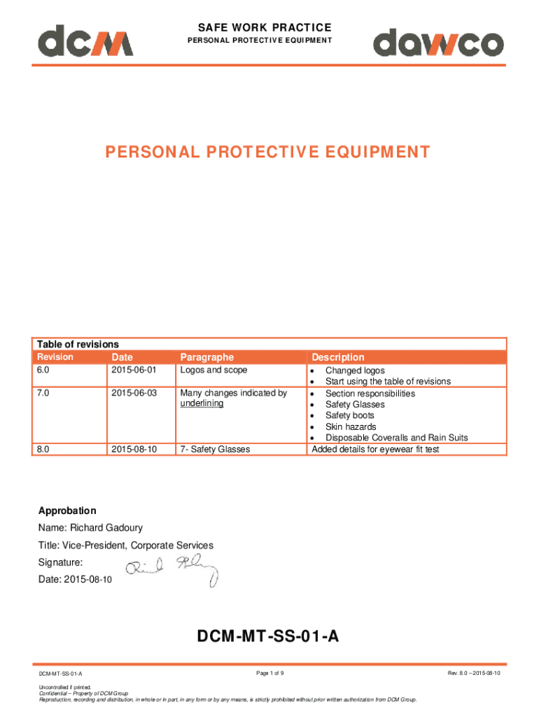 Fillable Online DCM-MT-SS-01-A Personal Protective Equipment.doc Fax ...
