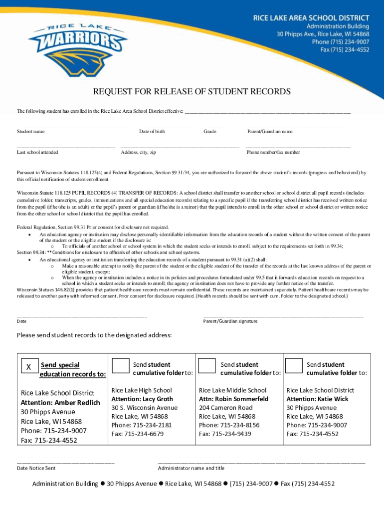 Fillable Online REQUEST FOR RELEASE OF STUDENT RECORDS X Fax Email ...