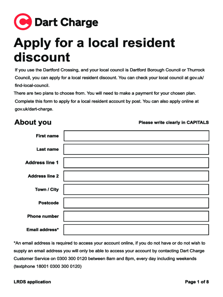 Fillable Online Apply for Dart Charge's Local Resident Discount Scheme ...