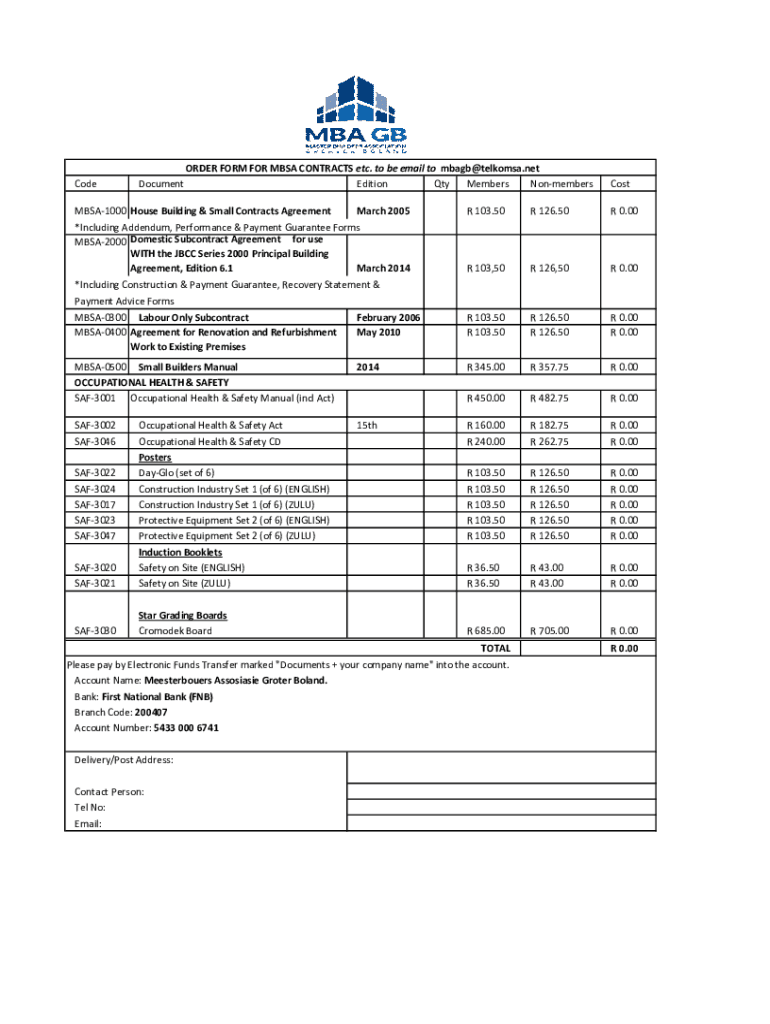 Fillable Online ORDER FORM FOR MBSA CONTRACTS ... Fax Email Print ...