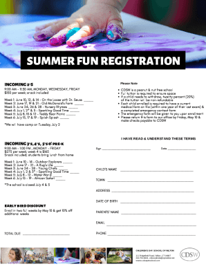 Fillable Online CDSW - Summer Fun Registration Fax Email Print - pdfFiller