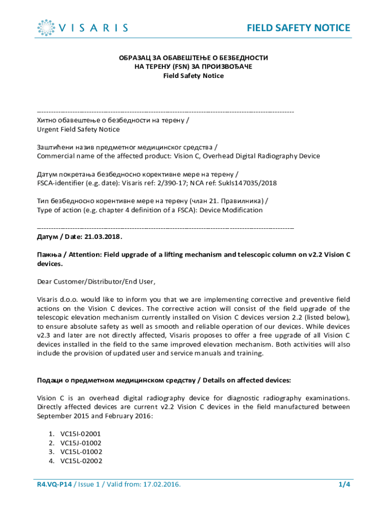 Fillable Online urgent field safety notice - medical device recall Fax Email Print - pdfFiller