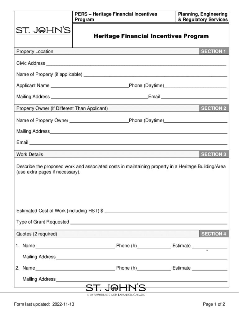 Fillable Online Heritage Financial Incentives Program Form. Heritage Financial Incentives ...