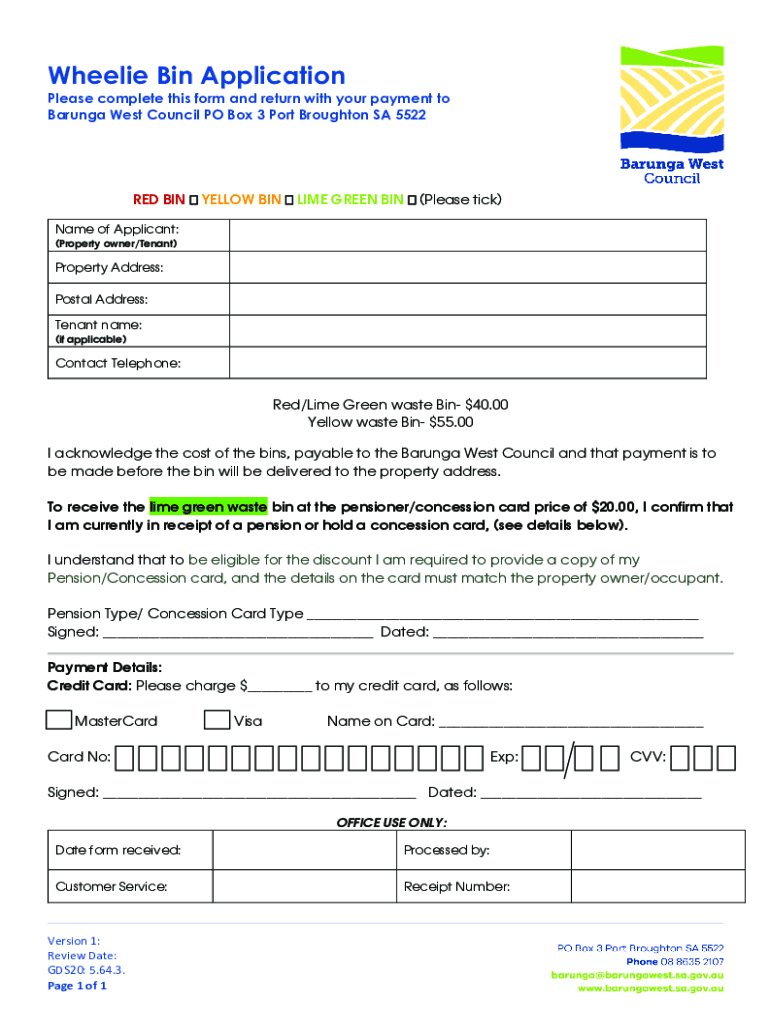 Fillable Online Wheelie Bin Application Fax Email Print - pdfFiller