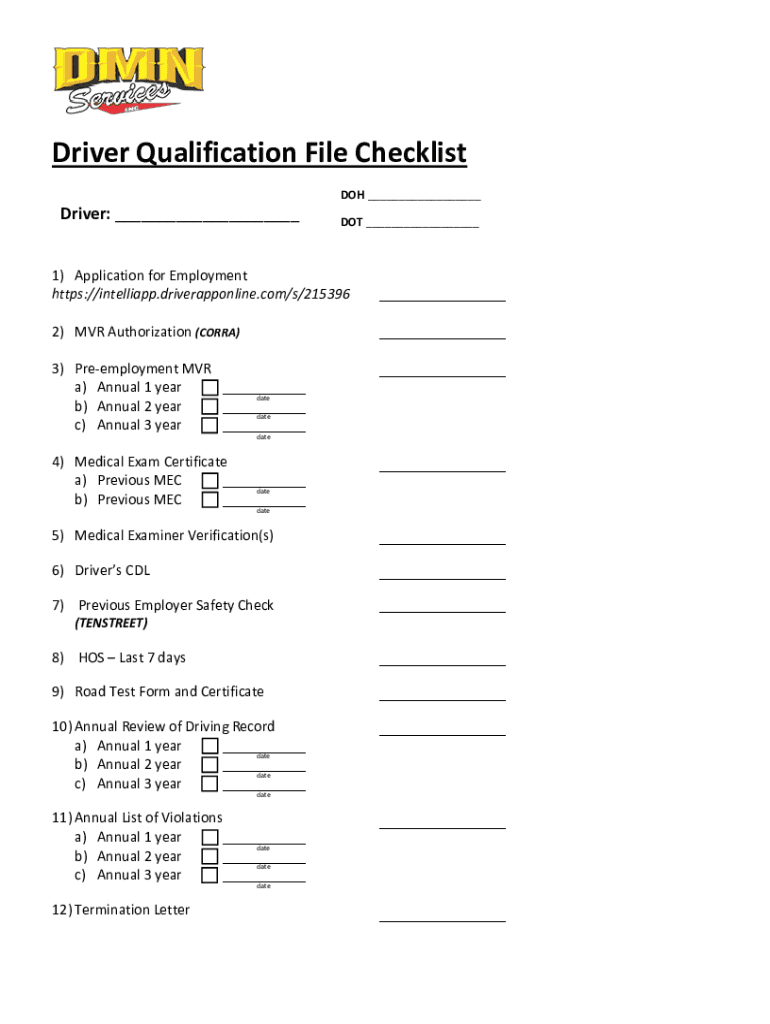 Fillable Online 6.1.2 Driver Qualification File Fax Email Print - pdfFiller