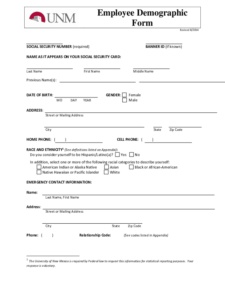 form University of New Mexico Employee Demographic - Fill Online, Printable, Fillable, Blank ...
